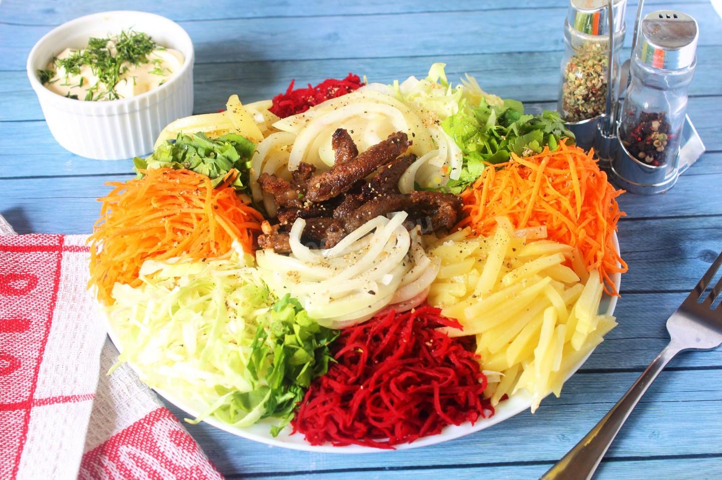 Classic chafan salad with beef recipe with photos step by step