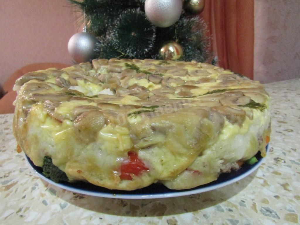 Multi-layer jellied kefir pie with meat and mushrooms recipe with ...