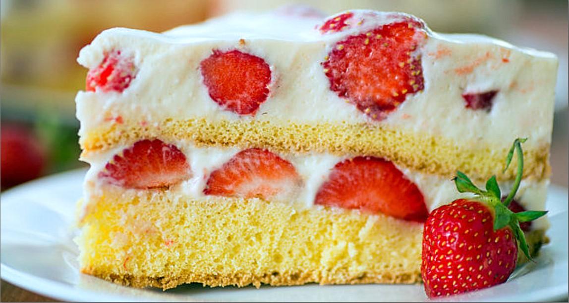 Easy Strawberry Sponge Ice Cream Cake recipe with photos step by step