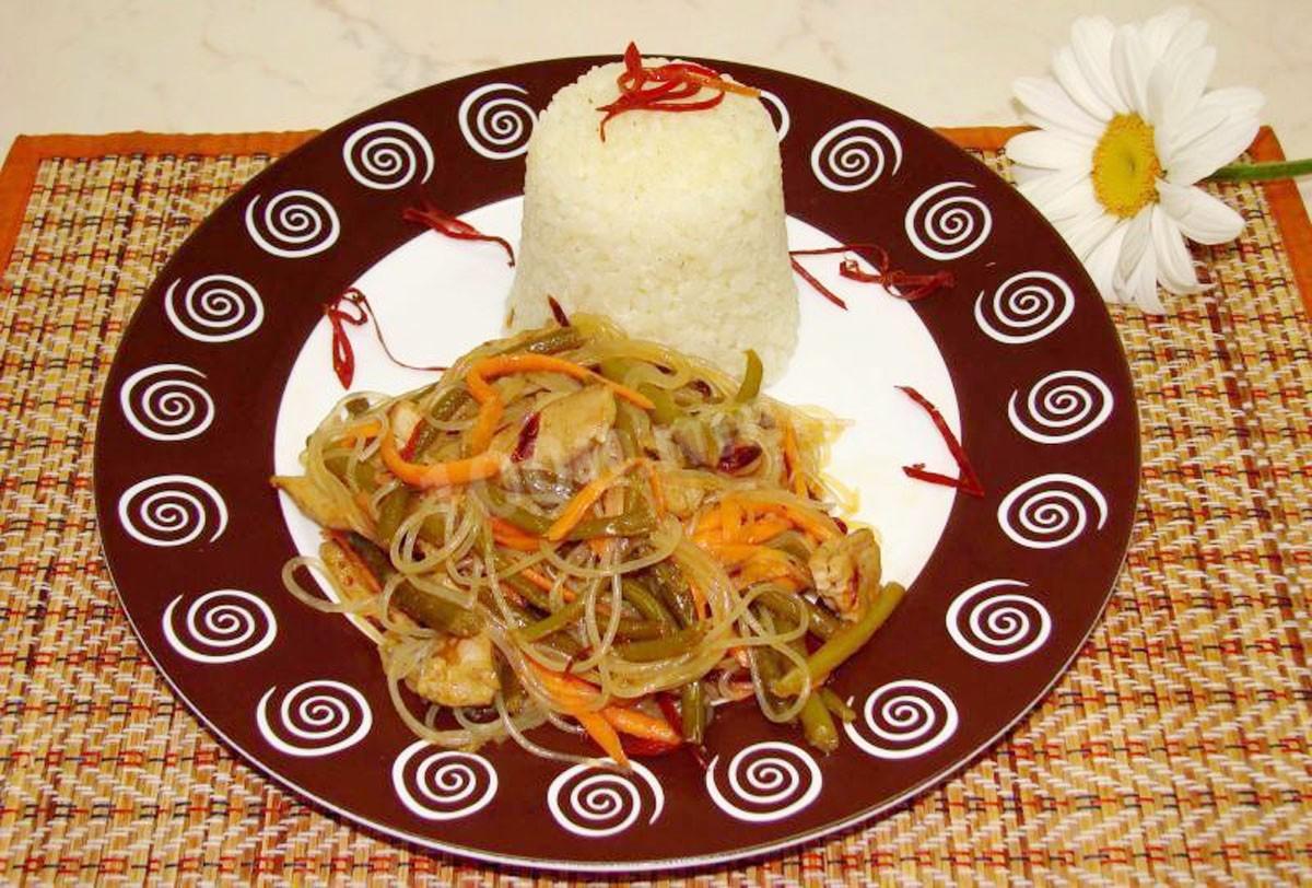 Funchose salad with meat and garlic arrows recipe with photos step by step